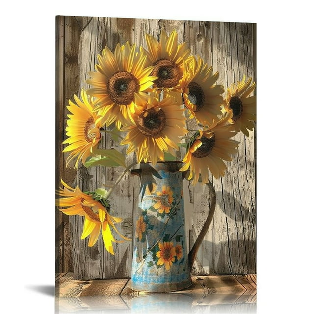 ONETECH Rustic Farmhouse Sunflowers Wall Art Country Yellow Flowers ...