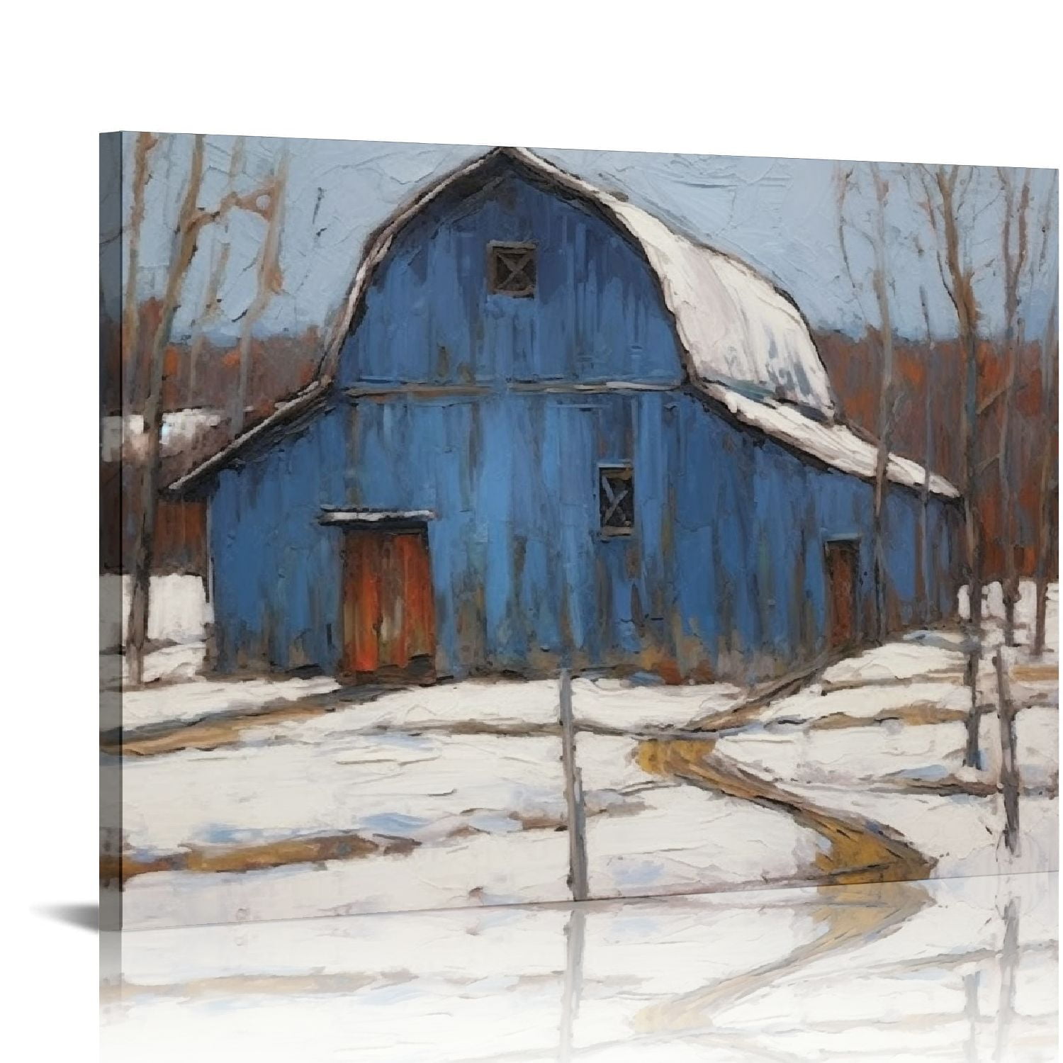 ONETECH Rustic Farmhouse Wall Art Blue Barn Wall Decor Bathroom Oil ...