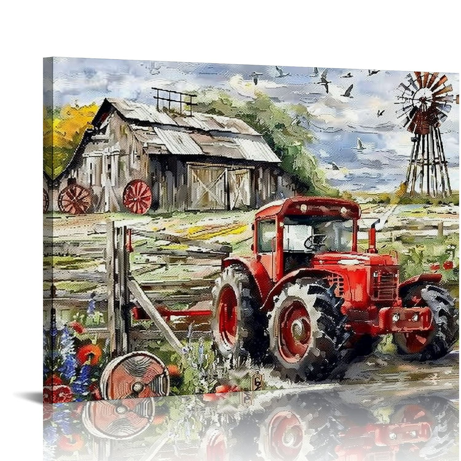 ONETECH Rustic Farmhouse Wall Art Red Barn Pictures Windmills Truck ...