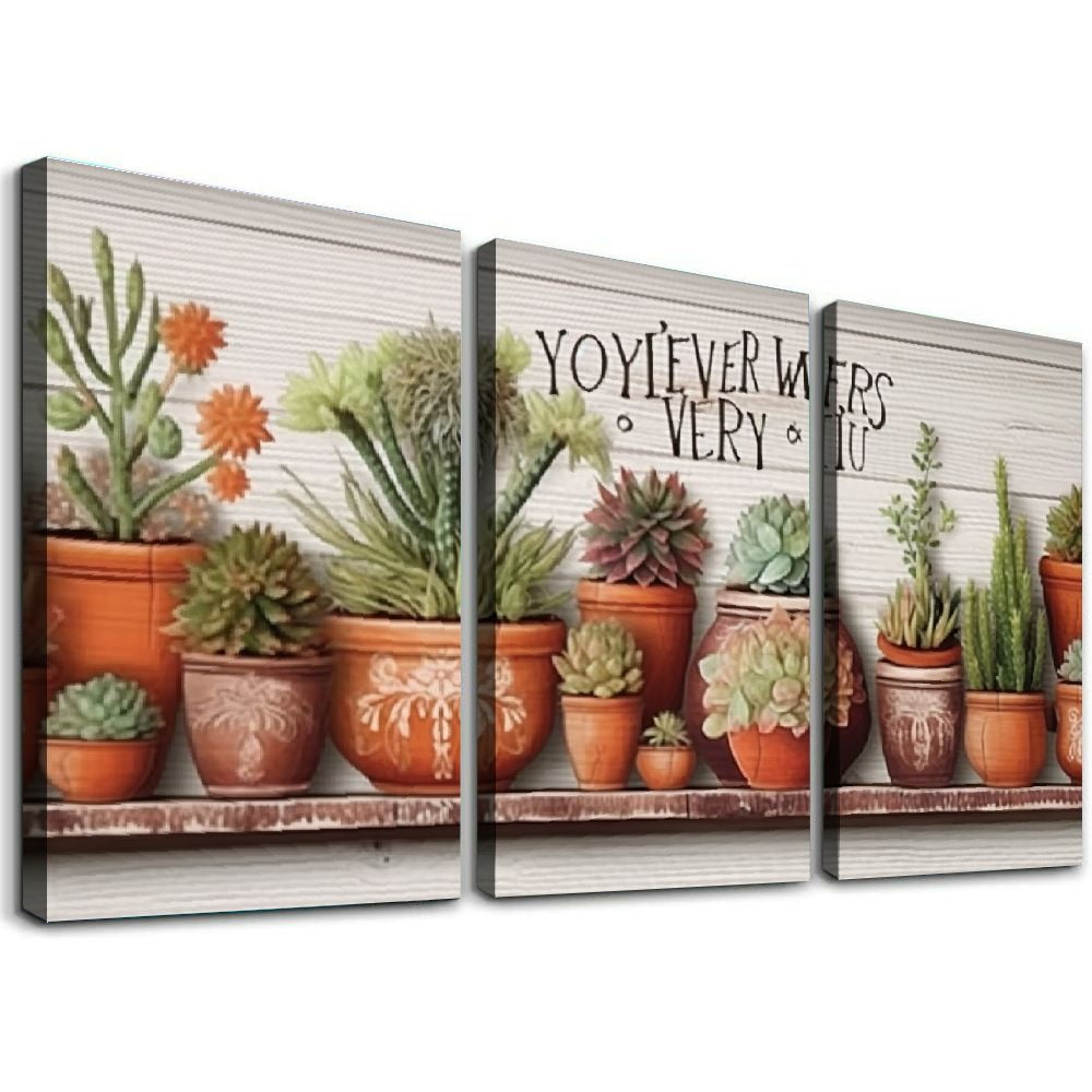 ONETECH Rustic Succulents Bathroom Decor Wall Art Farmhouse Cactus ...