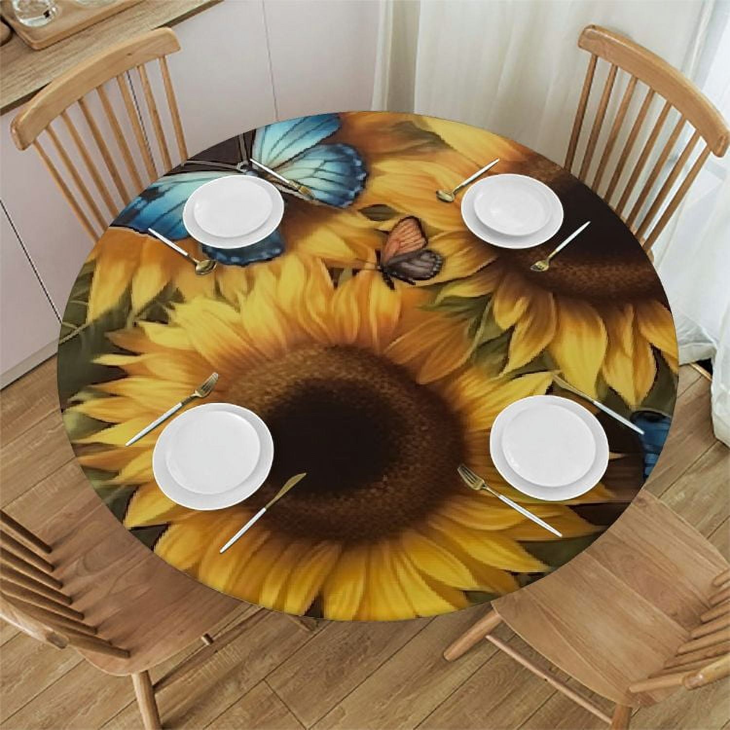 ONETECH Rustic Tablecloth Spill Proof Waterproof Butterflies Table ...