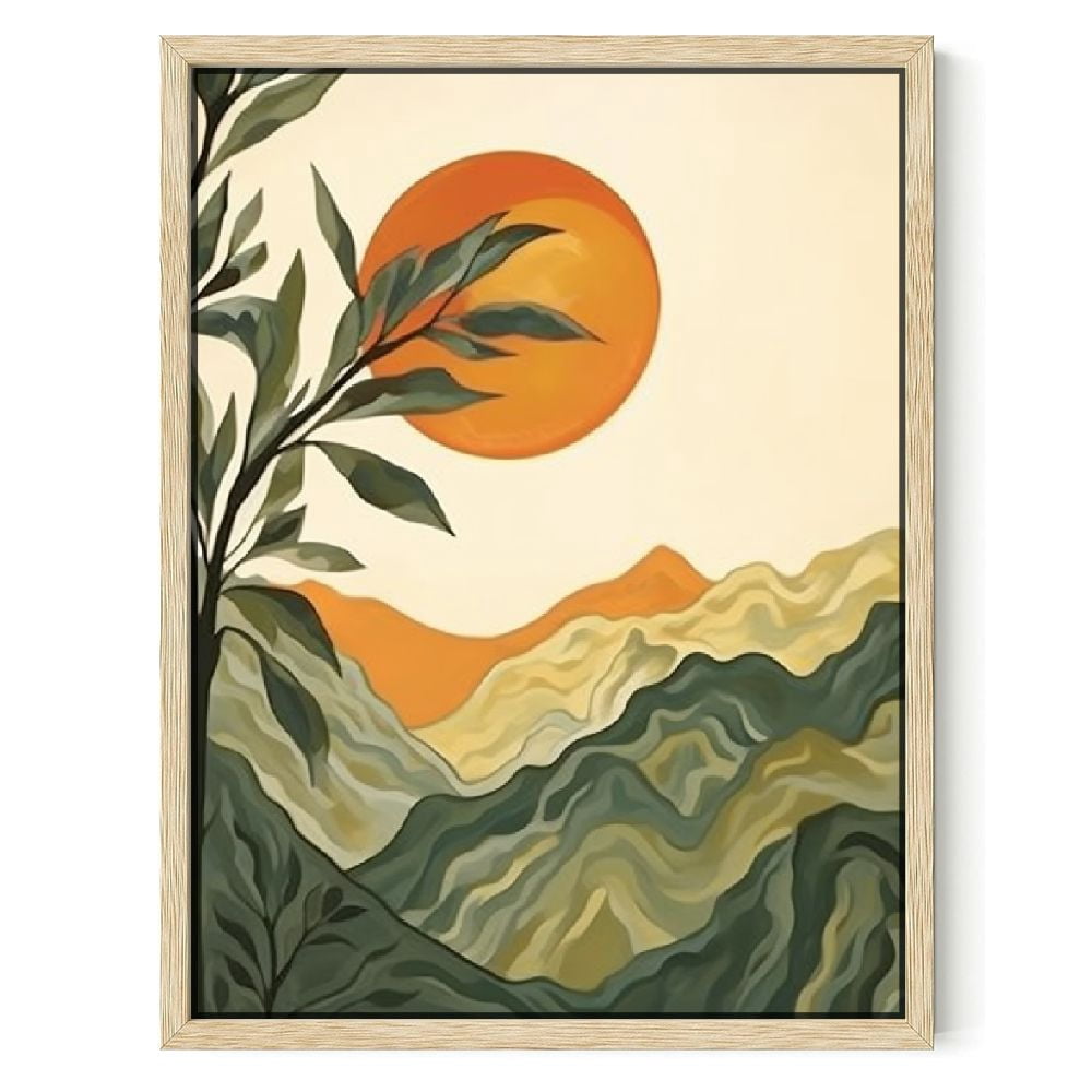 ONETECH Sage Green Boho Wall Art Prints, Green Mountain Sun Palm Leaf ...