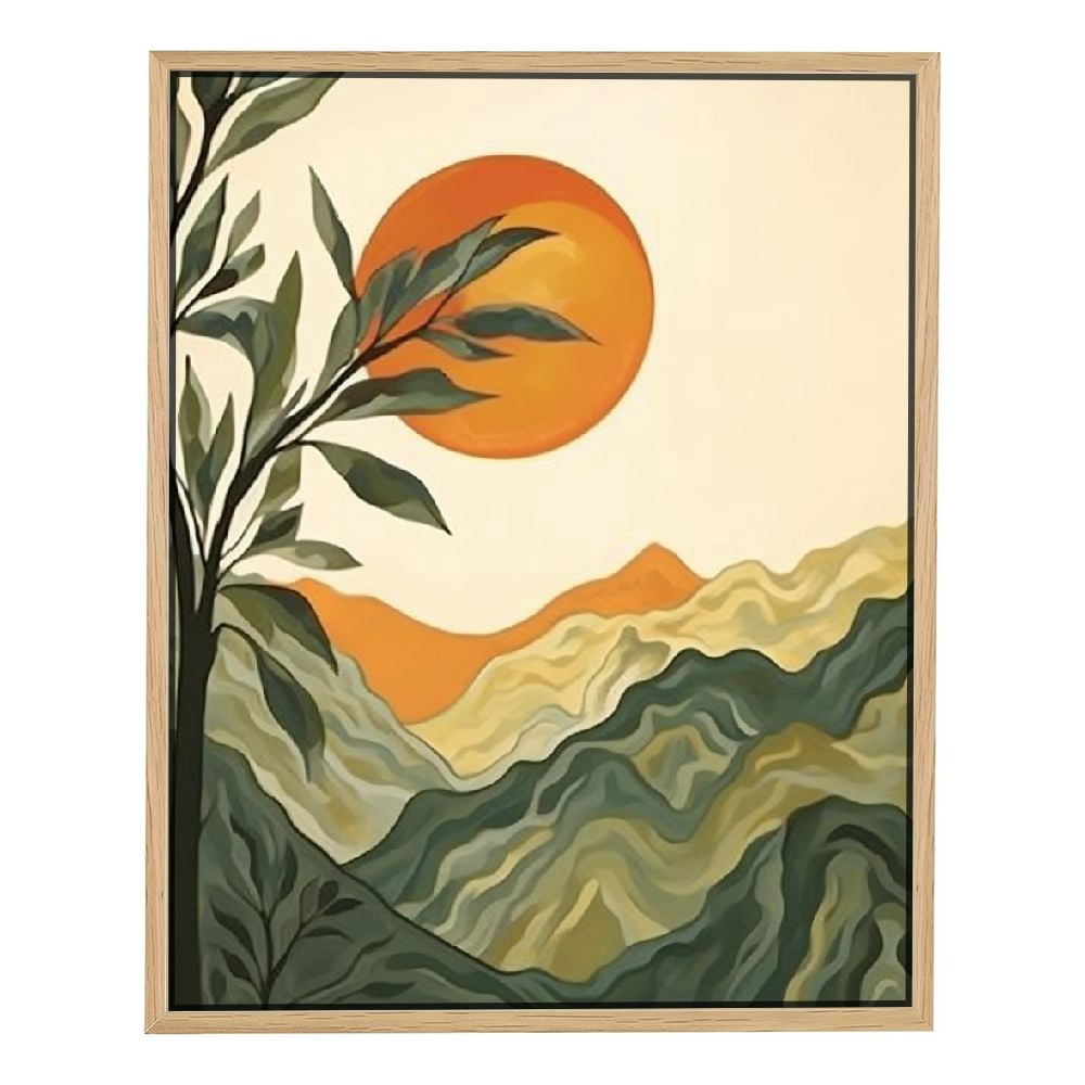 ONETECH Sage Green Boho Wall Art Prints, Green Mountain Sun Palm Leaf ...