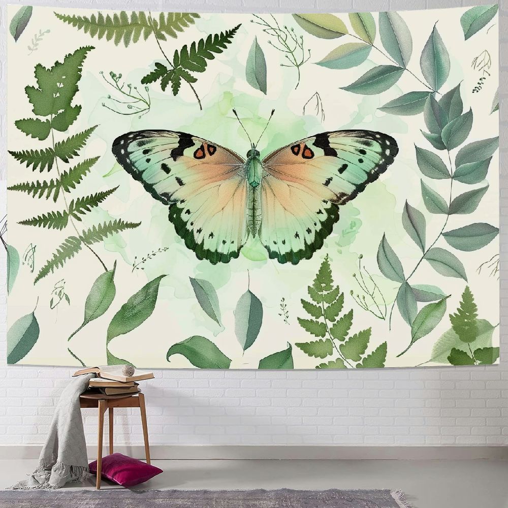ONETECH Sage Green Butterfly Leaf Wall Tapestry Boho Green Butterfly ...
