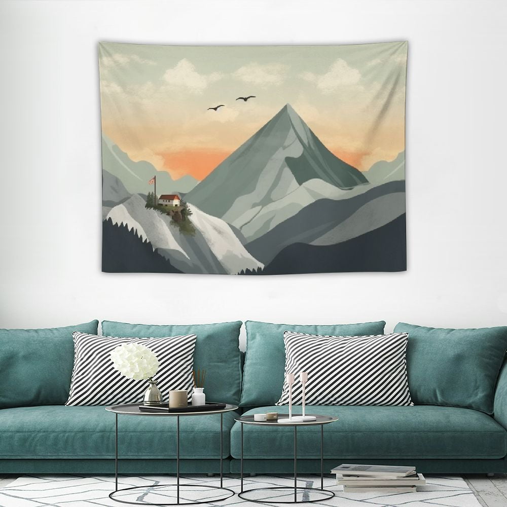 ONETECH Sage Green Mountain Tapestry Boho Modern Sun Abstract ...