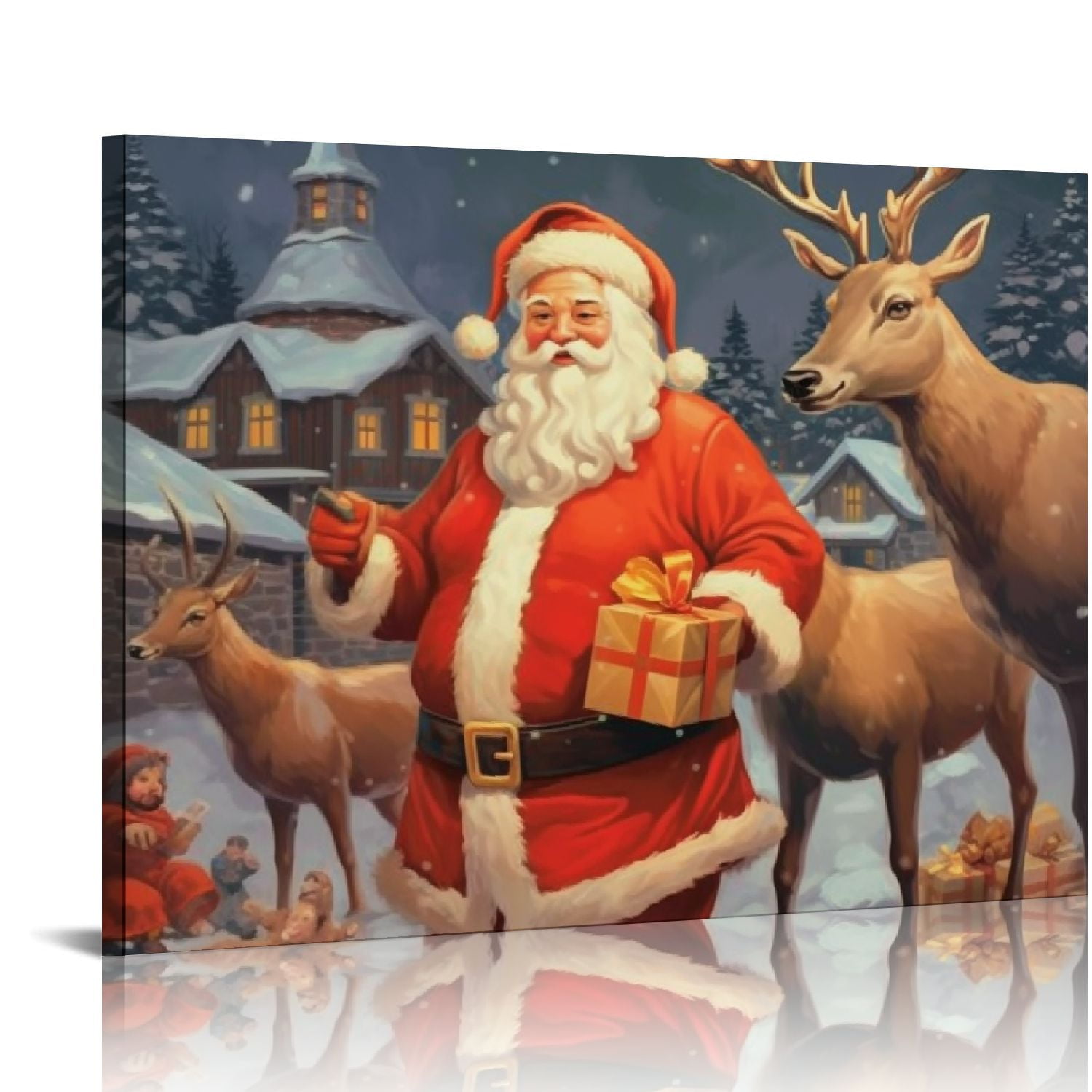 ONETECH Santa Claus And Reindeer Canvas Print Wall Decor Suitable for ...