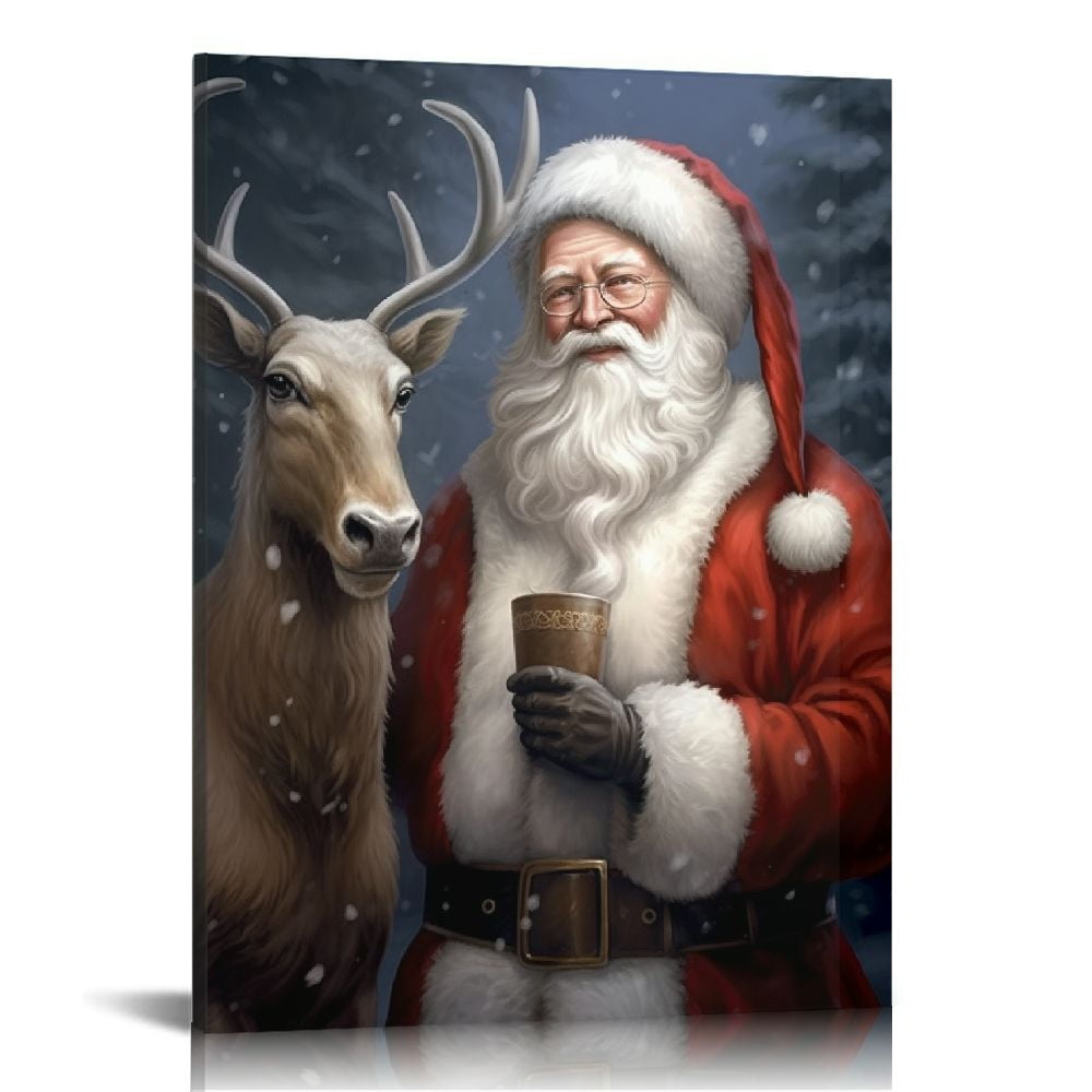 ONETECH Santa Claus Canvas Wall Art Christmas Wall Decor Santa with ...