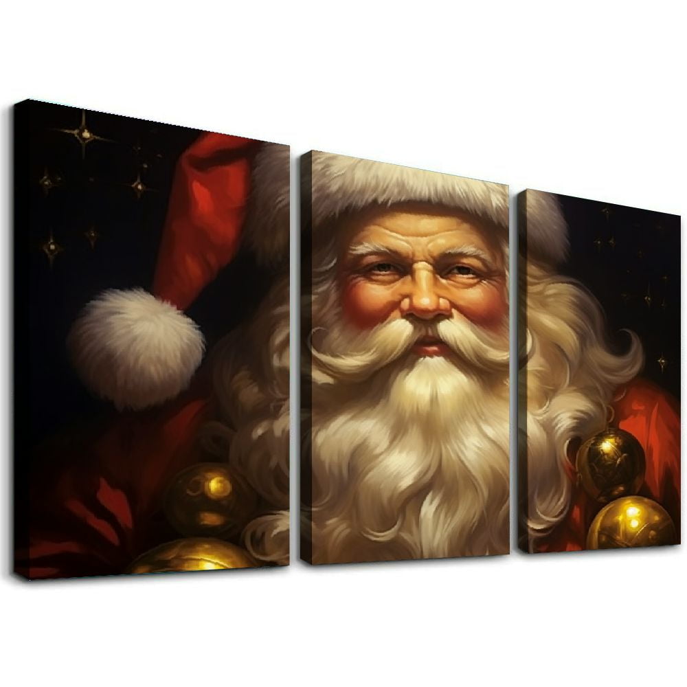 ONETECH Santa Claus Wall Art Christmas Canvas Pictures Vintage Santa ...