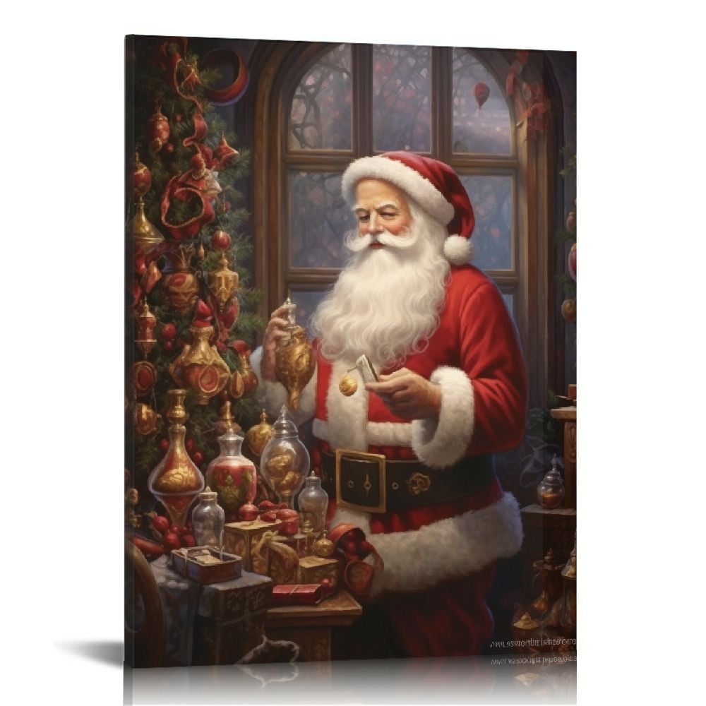 ONETECH Santa Workshop Christmas Poster Art Print, Holiday Decorations ...