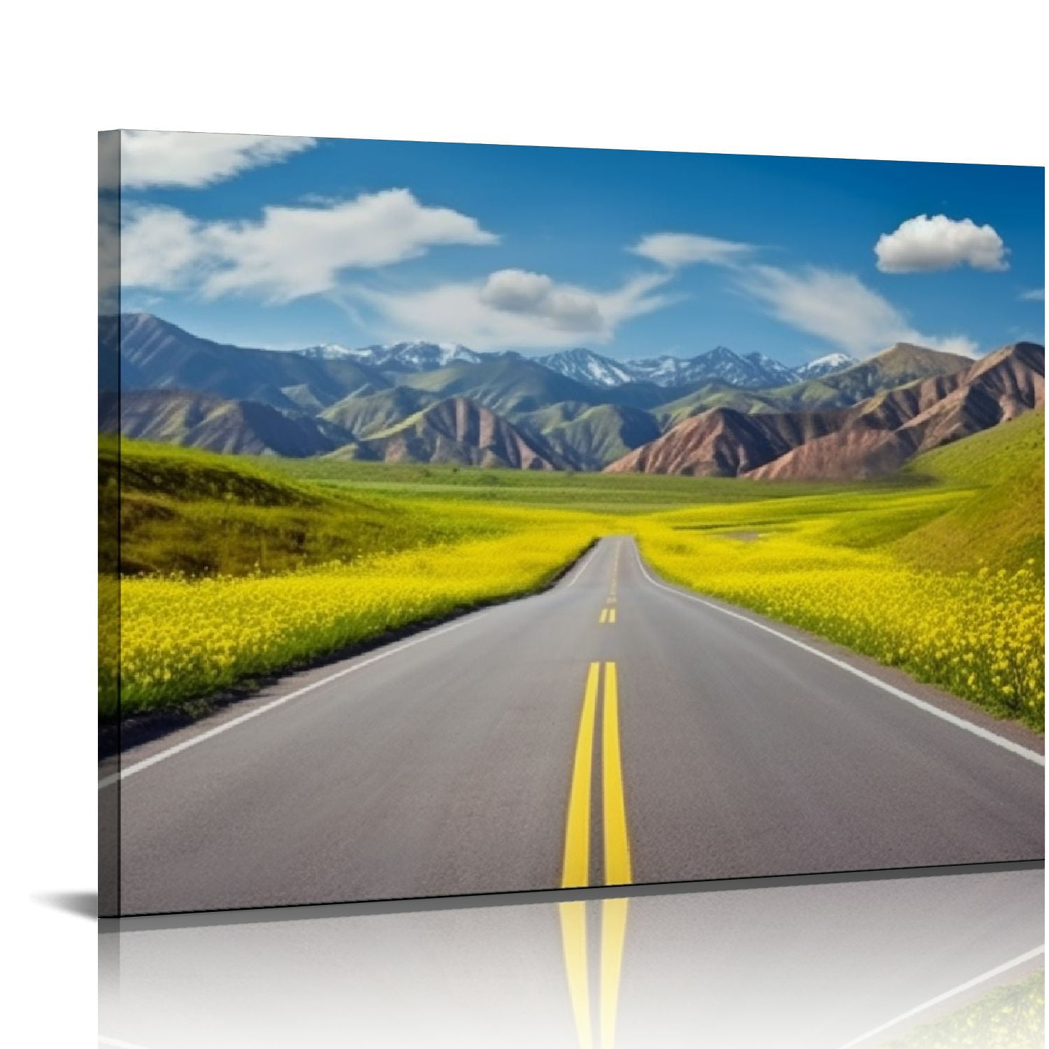 ONETECH Scenic Mountain Road Canvas Painting Blue Sky White Clouds ...