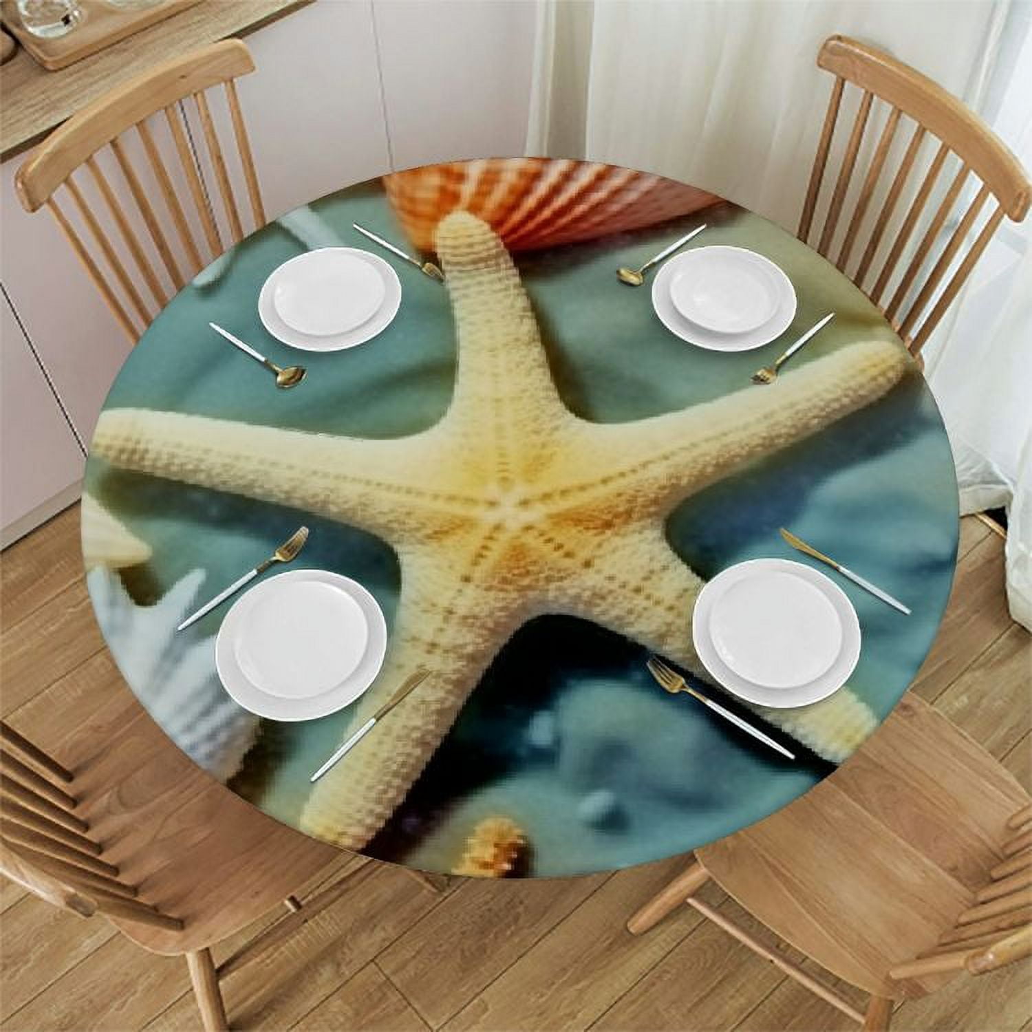 ONETECH Sea Beach Underwater Starfish Fitted Round Tablecloth ...