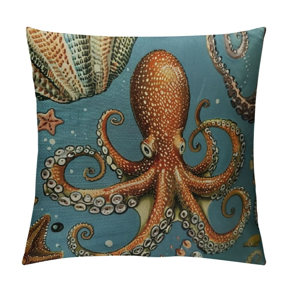 FUMJ Sea Creature Decorative Pillow Case Seahorse Nautilus Jellyfish ...