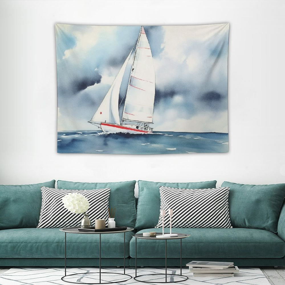 ONETECH Sea Tapestry Wall Hanging Seascape Sail Yacht Boat Waves Storm ...
