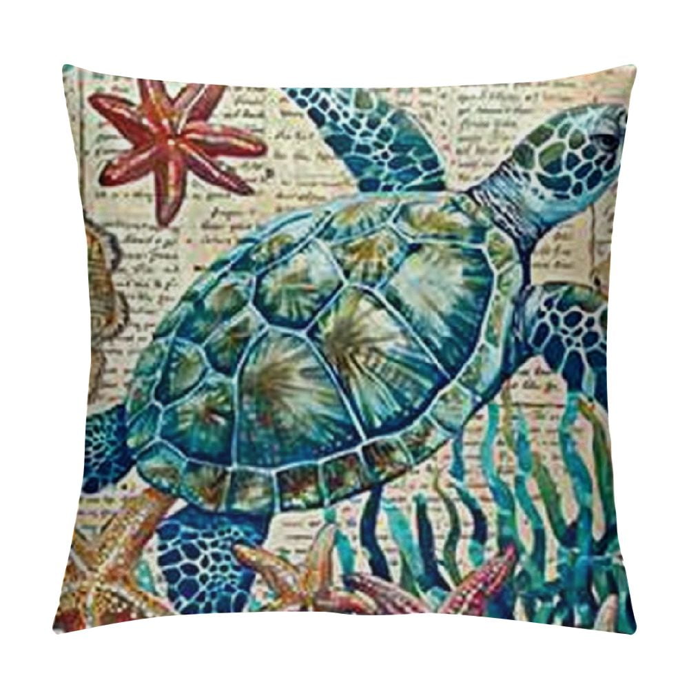 ONETECH Sea Theme Decorative Square Coastal Pillow Cover Ocean Animal ...