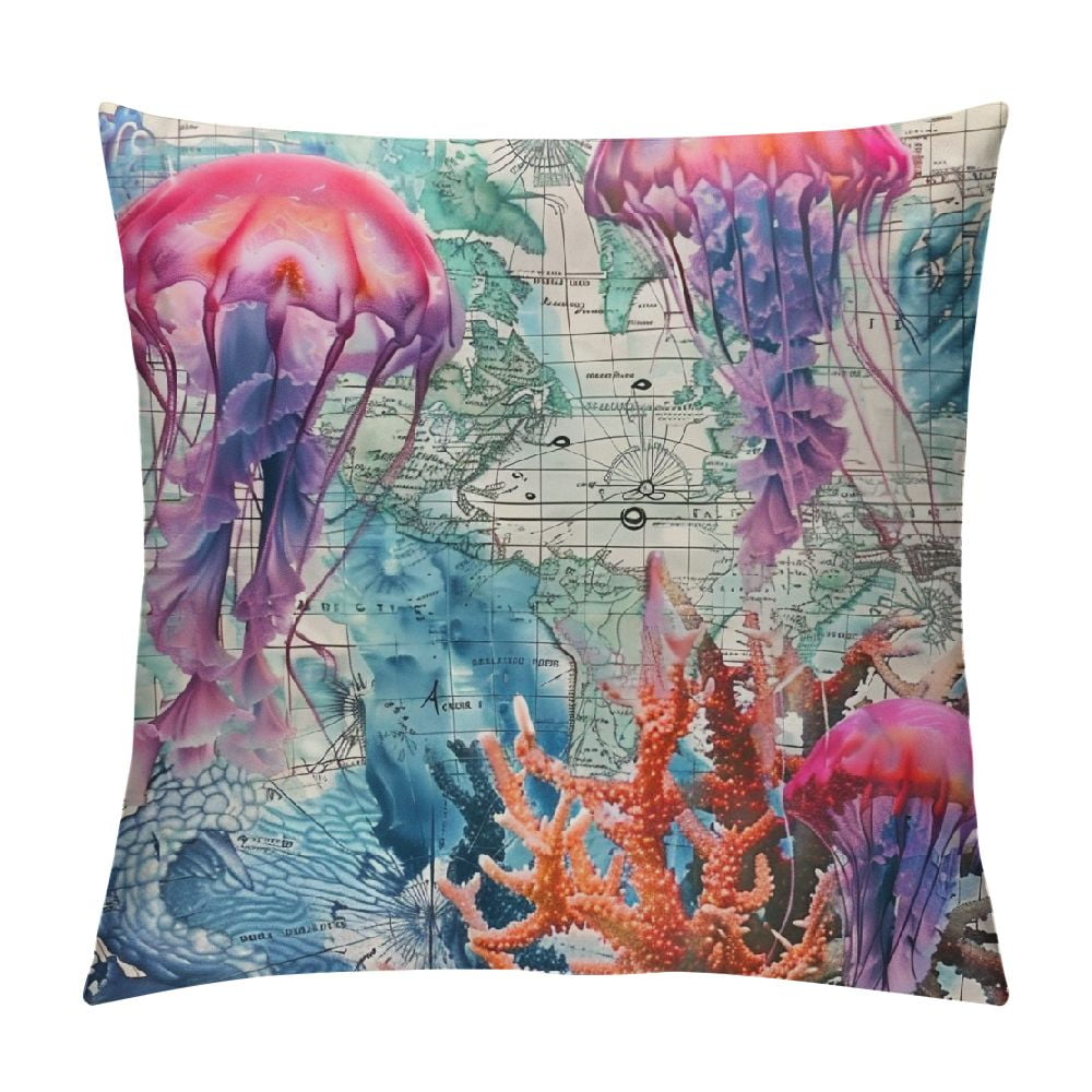 ONETECH Sea Theme Pillow Covers , Jellyfish Cushion Case Outdoor Sofa ...
