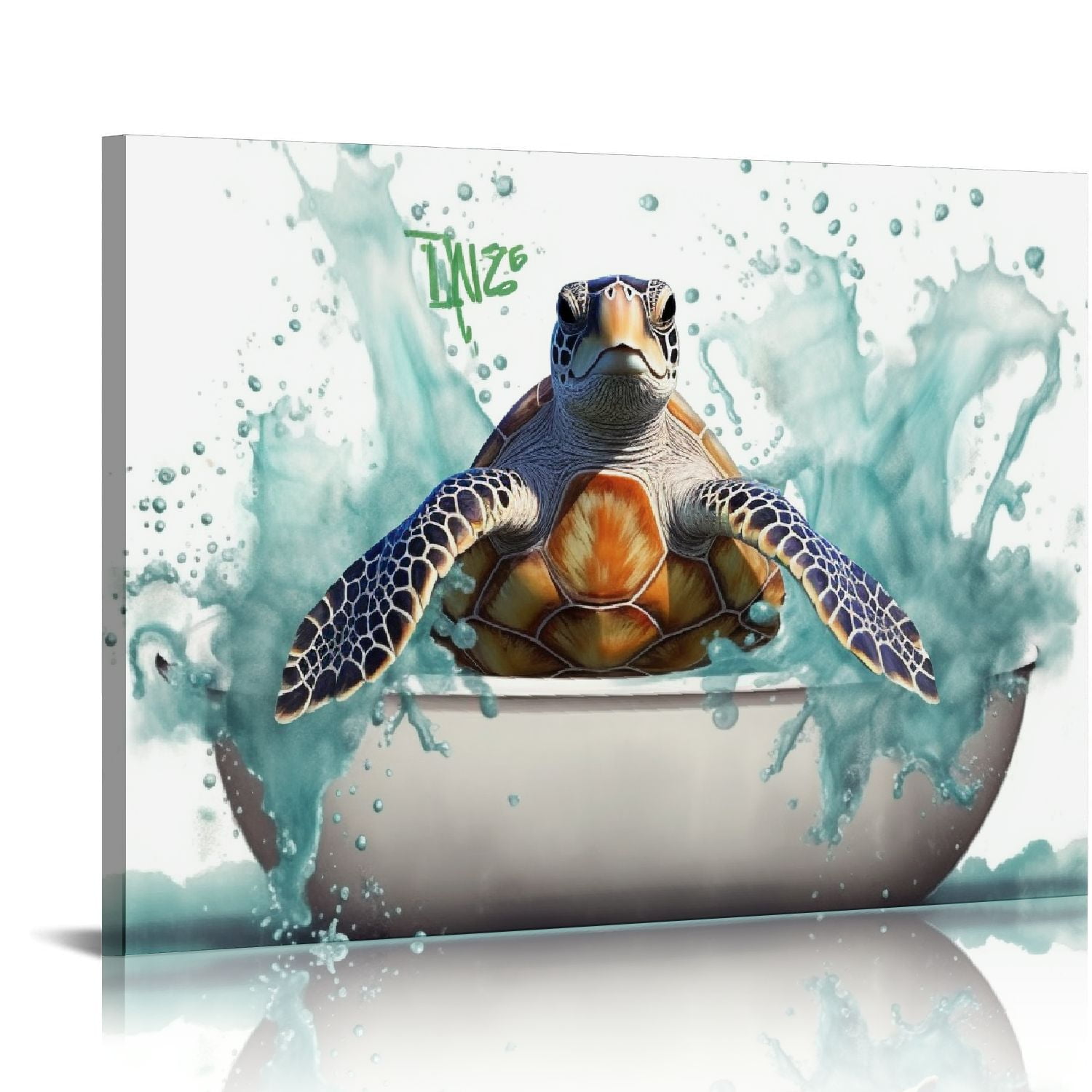 ONETECH Sea Turtle Bathroom Decor Wall Art Funny Teal Turtle Bathtub ...