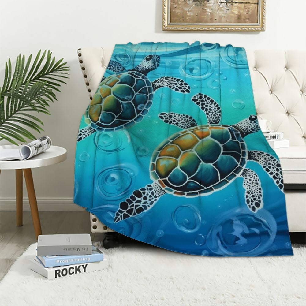 ONETECH Sea Turtle Blanket Comfort Warmth Abstract Tortoise Blue ...