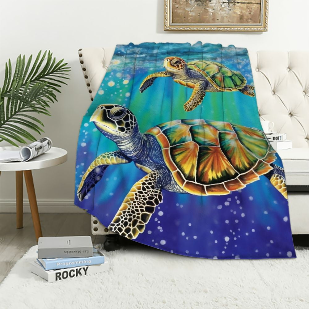 ONETECH Sea Turtle Blanket with Name - Soft, Fuzzy & Warm Small Blanket ...