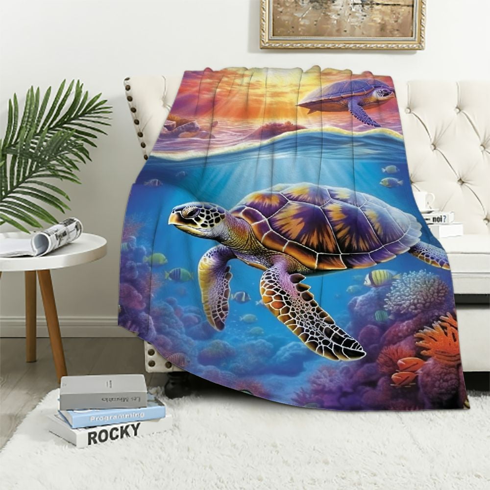 ONETECH Sea Turtle Throw Blanket 3D Turtle Blanket for Kids Boys Adults ...