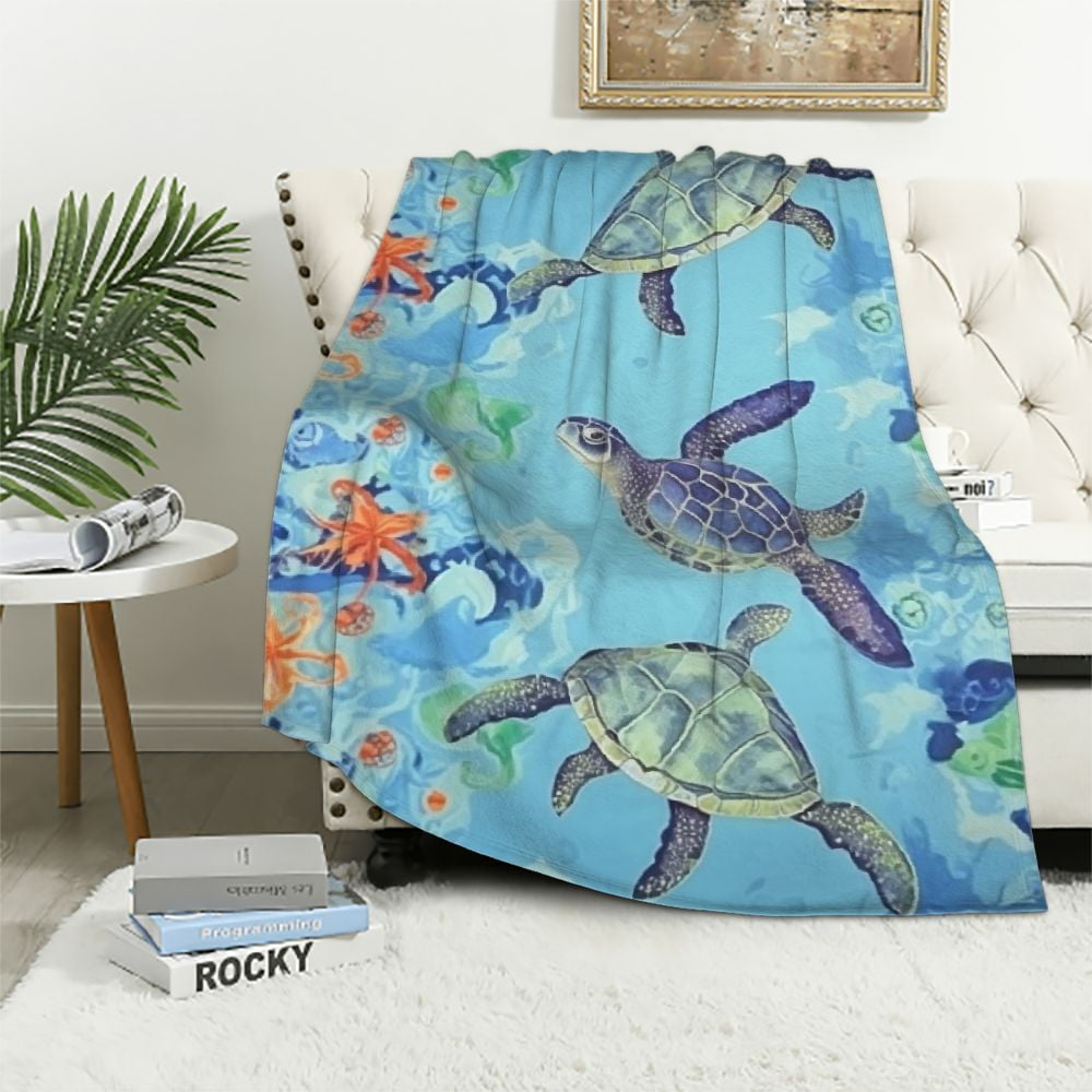 ONETECH Sea Turtle Throw Blanket Flannel Bed Blanket Cozy Air ...