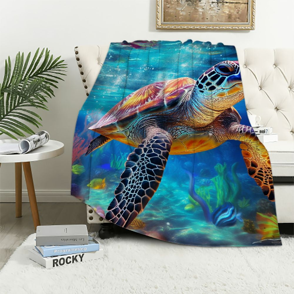 ONETECH Sea Turtle Throw Blanket Ocean Turtle Blanket Soft Cozy Warm ...