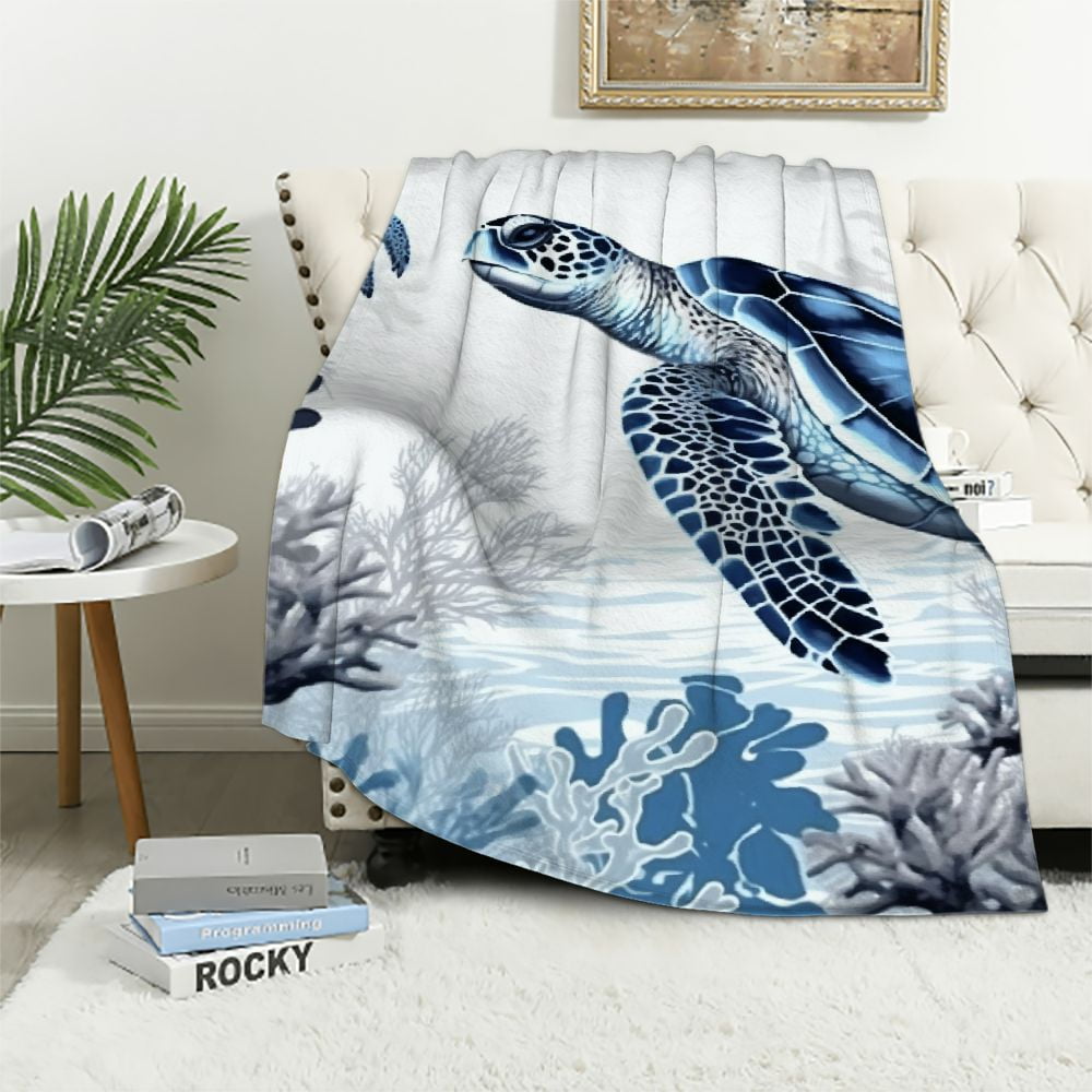 ONETECH Sea Turtle Throw Blanket Underwater World Sea Turtle Sea Grass ...
