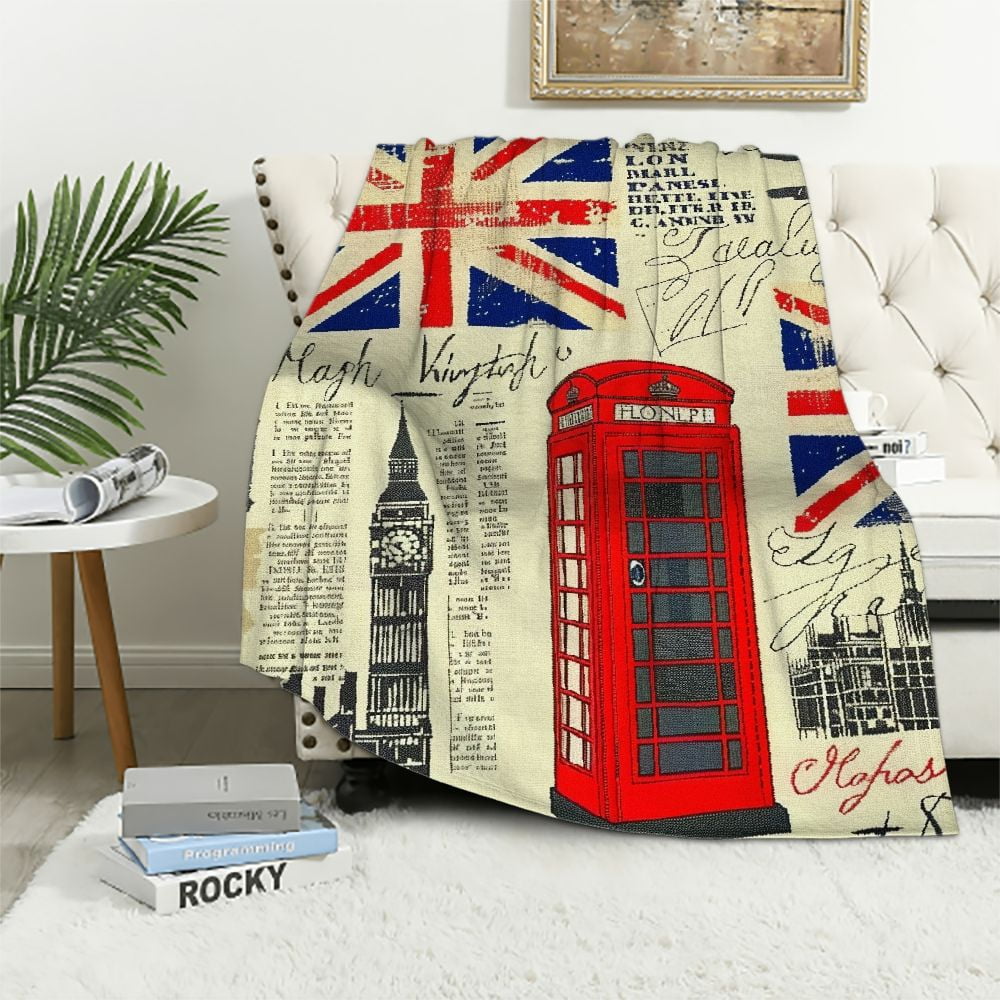 ONETECH All Seasons Soft Plush Cozy Throw Blanket Retro Style UK London ...