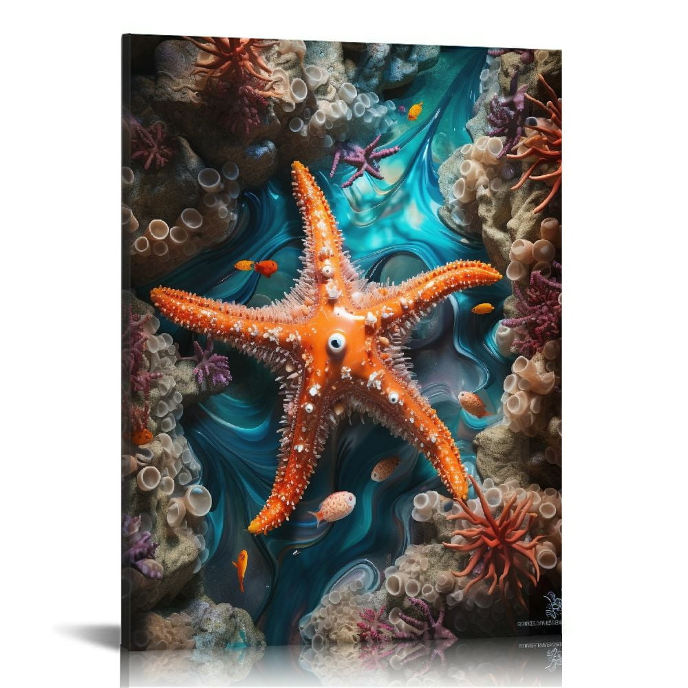 ONETECH Set Ocean Theme Canvas Wall Art Coastal Shell Starfish Coral ...