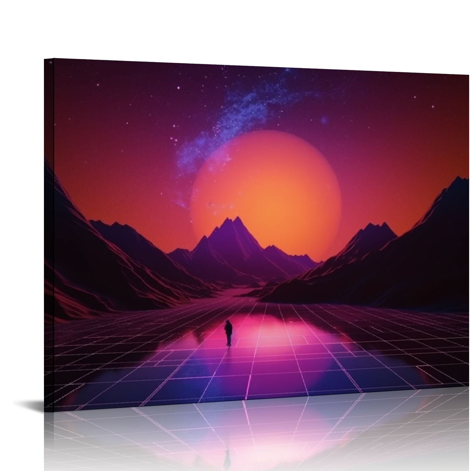 ONETECH Simulation Synthwave Canvas Art - Man Walking Grid Vaporwave ...