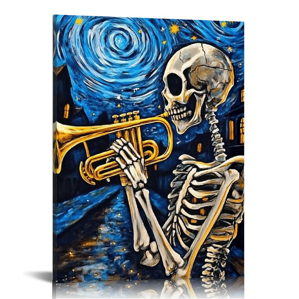 ONETECH Skeleton Poster Wall Art Decor - Vintage Starry Night Halloween ...