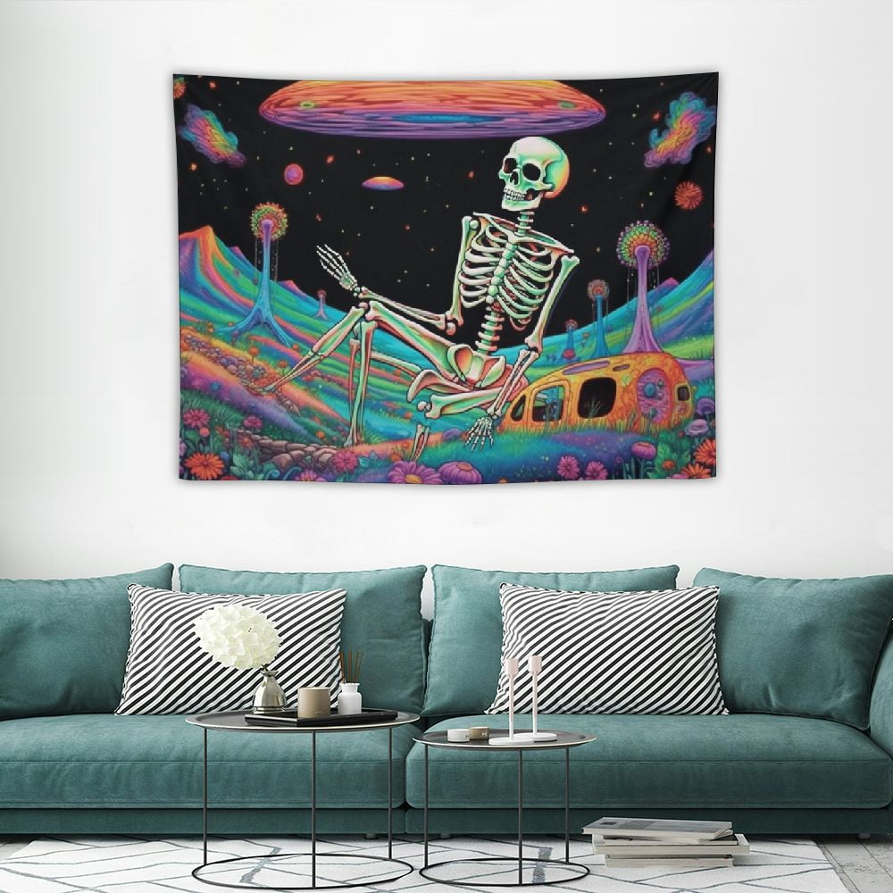 ONETECH Skeleton The Thinker Tapestry,Hippie UV Reactice Floral ...