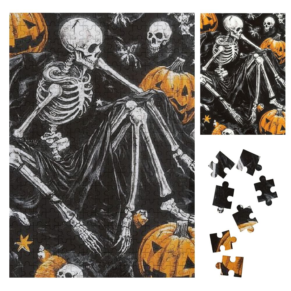 ONETECH Skeletons Pumpkins Gothic Art Wooden Jigsaw Puzzle Challenging ...