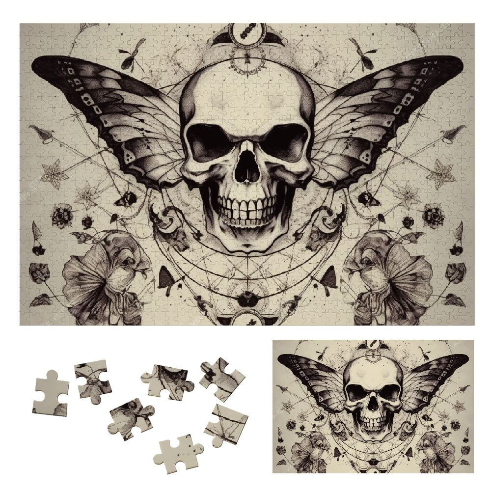 ONETECH Skull Butterfly Triangle Wooden Puzzle Challenging Difficult ...