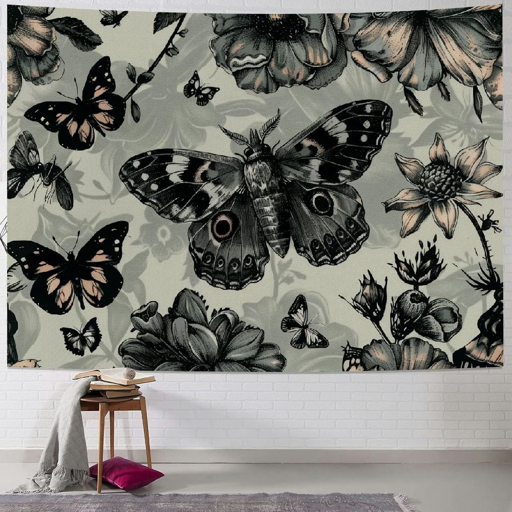 ONETECH Skull Moth Wall Hanging Tapestry Vintage Black Gothic Retro ...