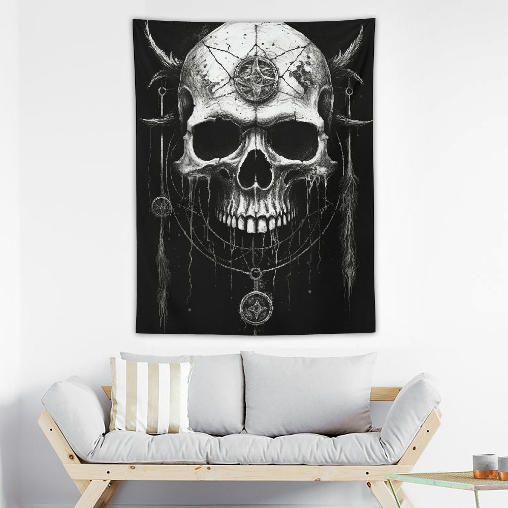 ONETECH Skull Tapestry Black and White Tapestries Goth Skeleton ...
