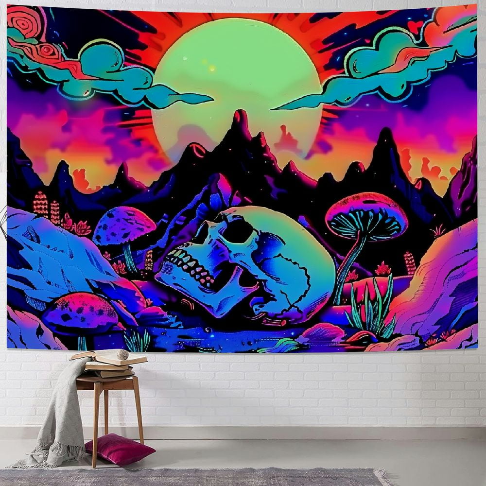 ONETECH Skull Tapestry small Tapestries Mushroom plants Wall Hanging for Bedroom hippie colour ...