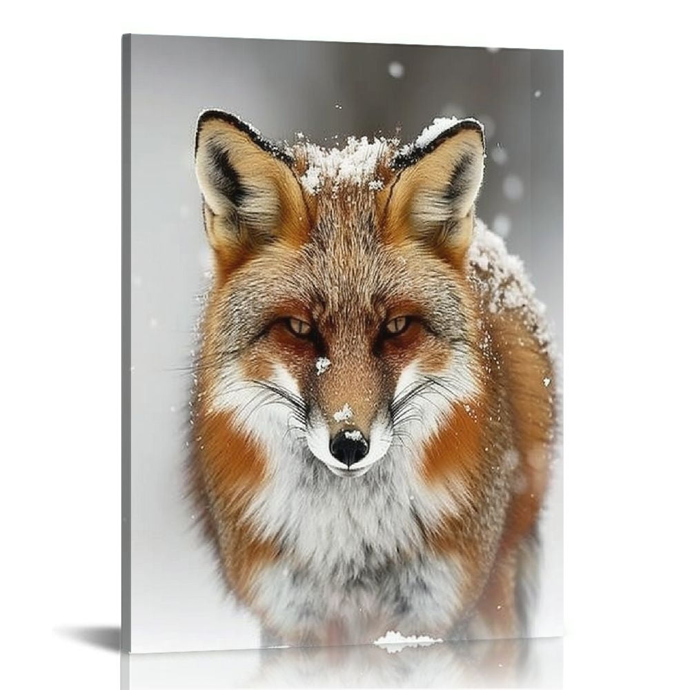 ONETECH Snow Red Fox Canvas Wall Art Wildlife Decor Fox Looks at You ...