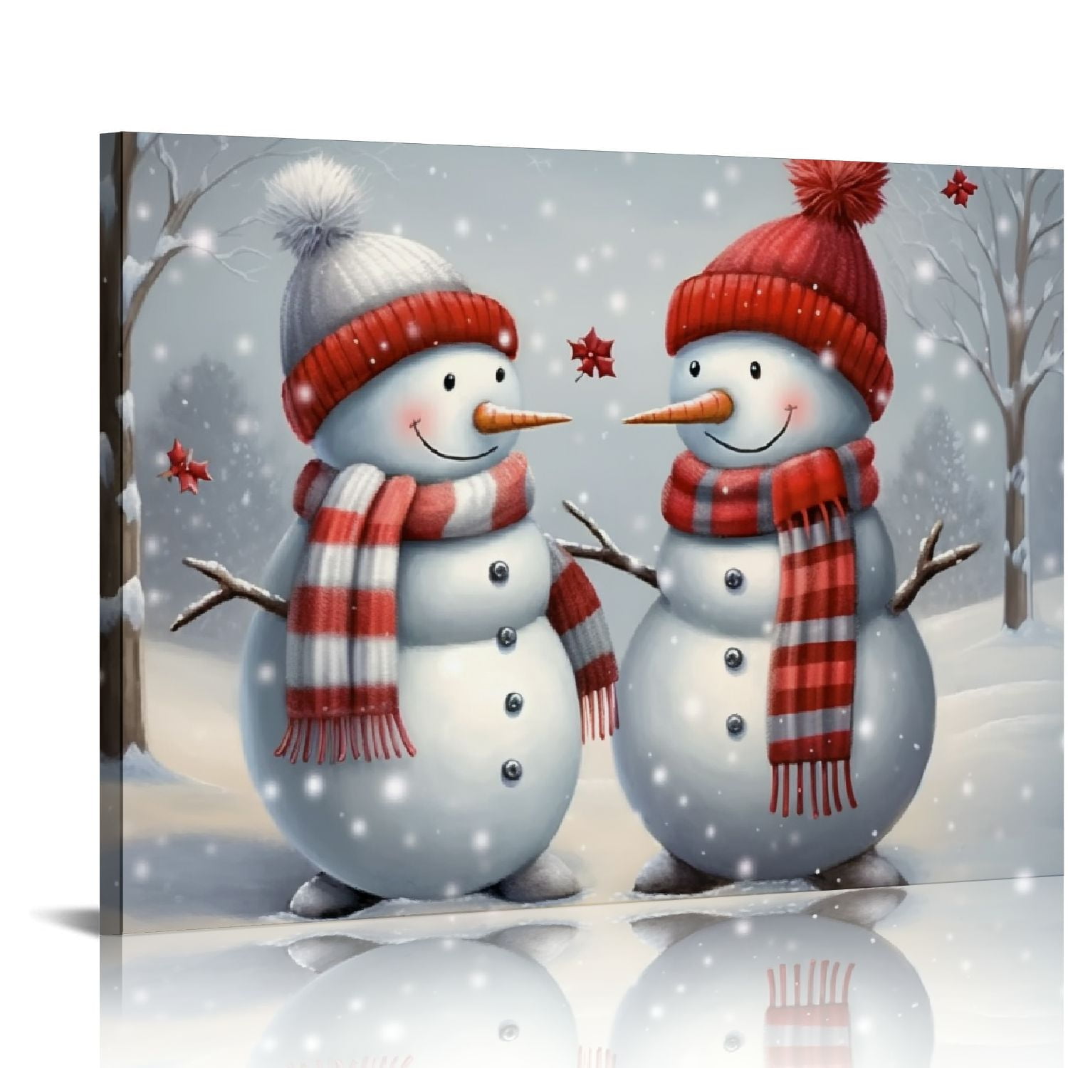 ONETECH Snowman Canvas Christmas Art Print, Two Cute Snowman Playing in ...