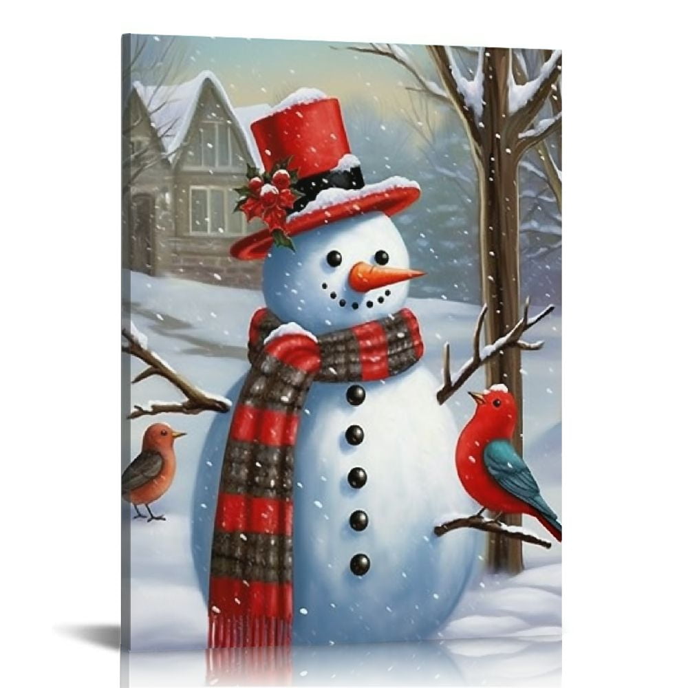 ONETECH Snowman Wall Art Christmas Picture Winter Scene Snowman Canvas ...
