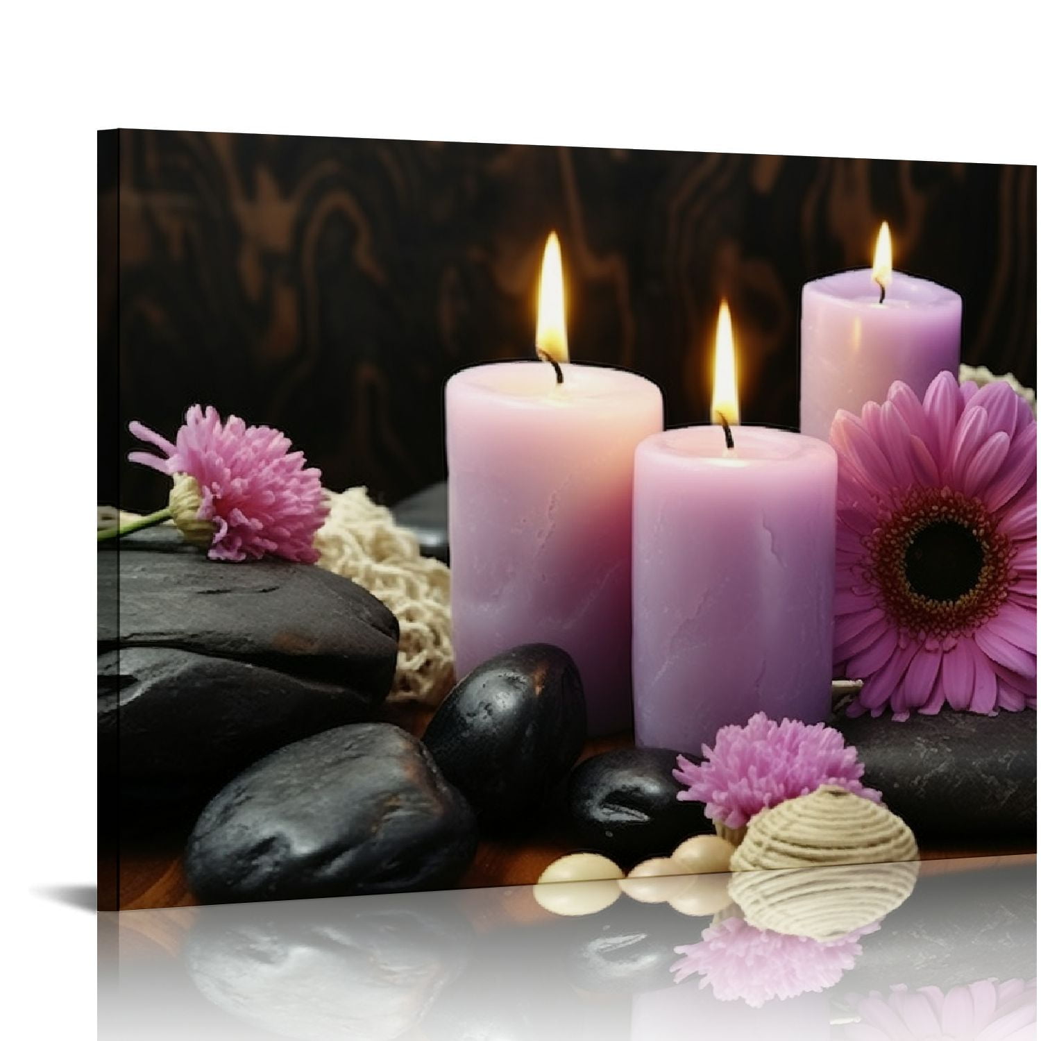 ONETECH Spa Wall Decor Bathroom Purple Candles Massage Stones and Pink ...