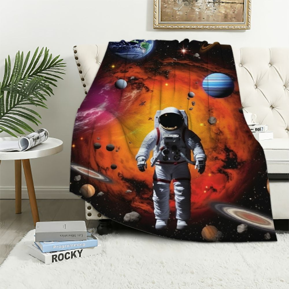 FUMJ Space Blanket Galaxy Astronaut Throw Blankets Cozy Flannel Blanket ...
