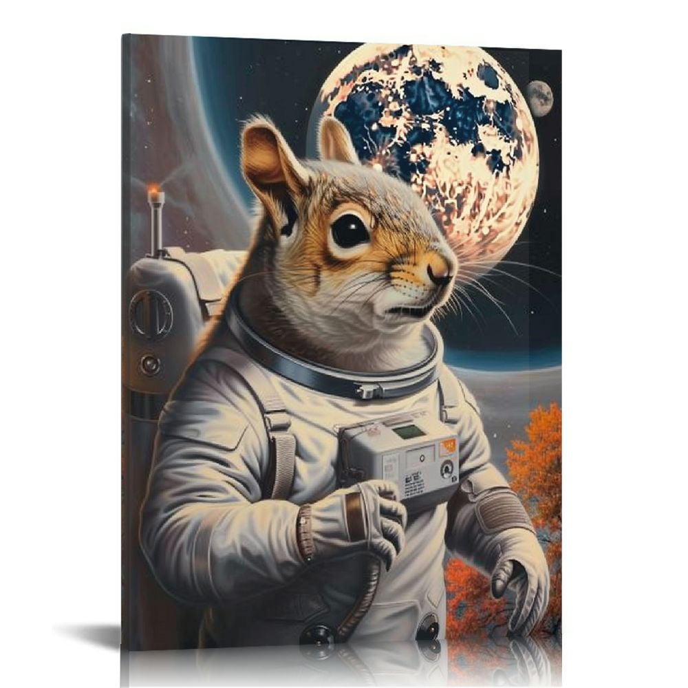 ONETECH Space Realistic Squirrel Astronaut Canvas Wall Art,Outer Space Wall Decor Astronaut ...