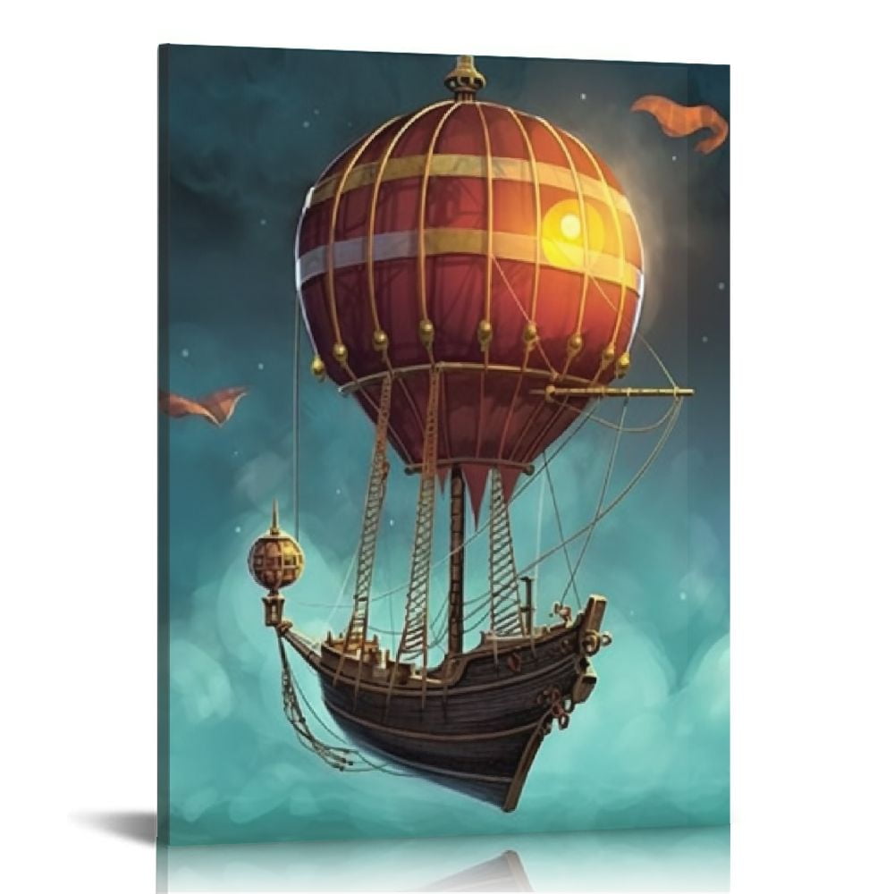 ONETECH Space Theme Canvas Wall Art Steampunk Airship Fantasy Picture ...