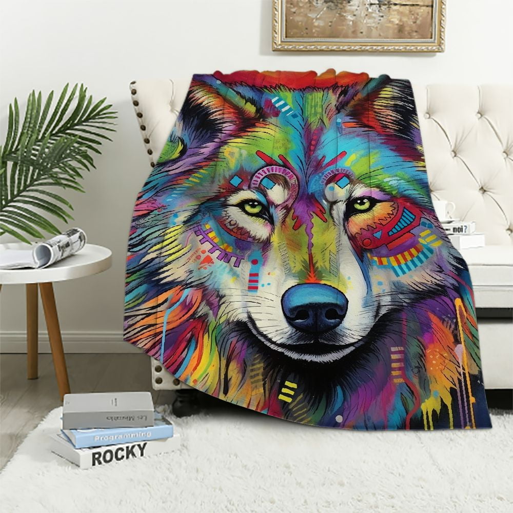 ONETECH Spirit Wolf Blanket for Bed, Dean Russo Wolf Throw Blanket for ...