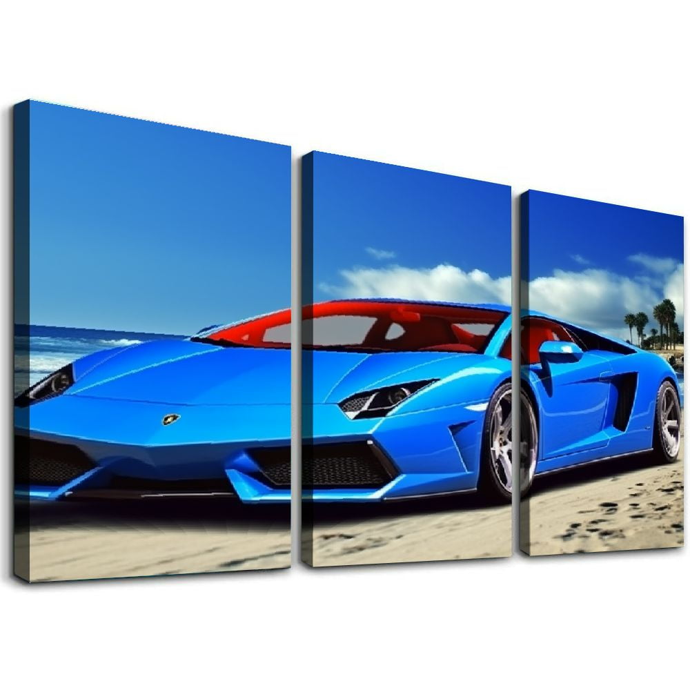 ONETECH Sports Car Canvas Wall Art: Colorful Supercar by The Beach ...