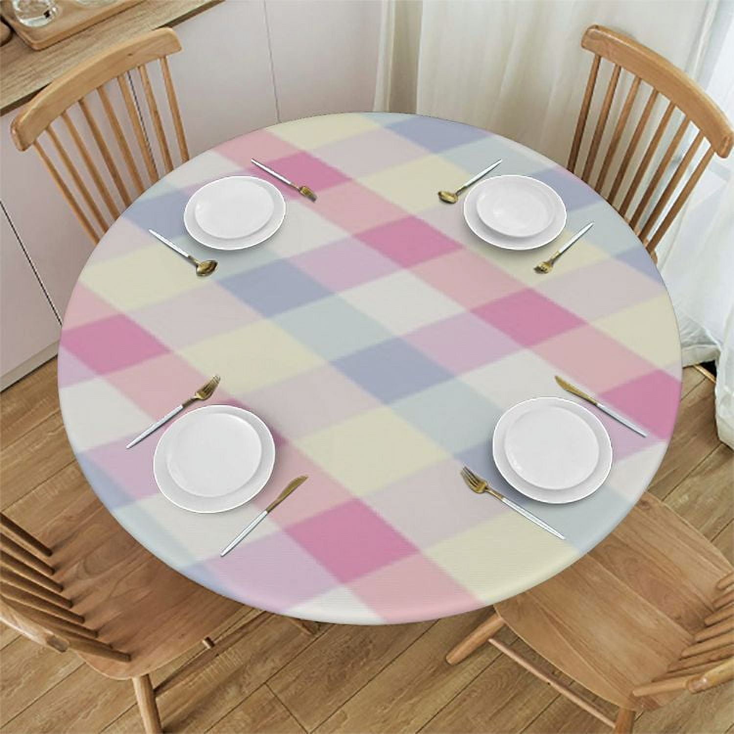 ONETECH Spring Easter Tablecloth Round Watercolor Buffalo Check Plaid ...