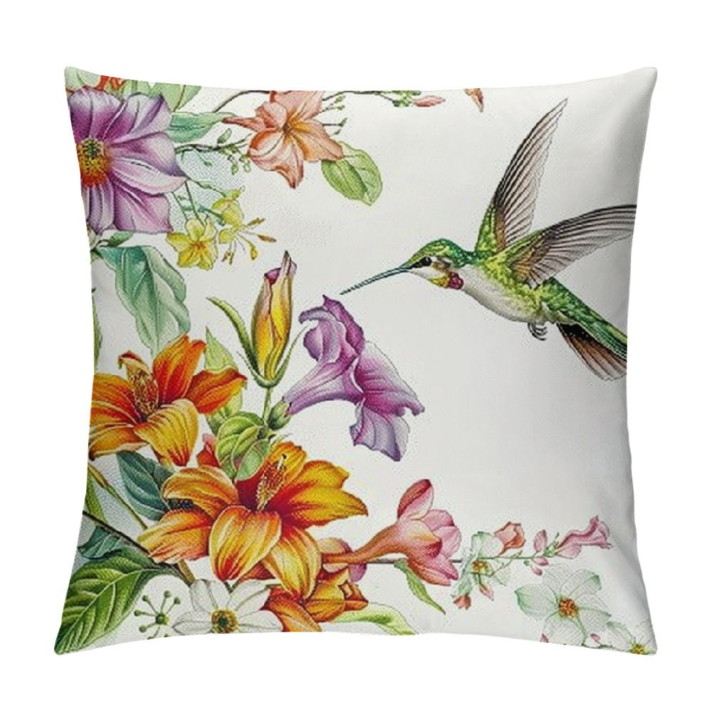 ONETECH Spring Floral Birds Throw Pillow Covers Hummingbird Flowers ...