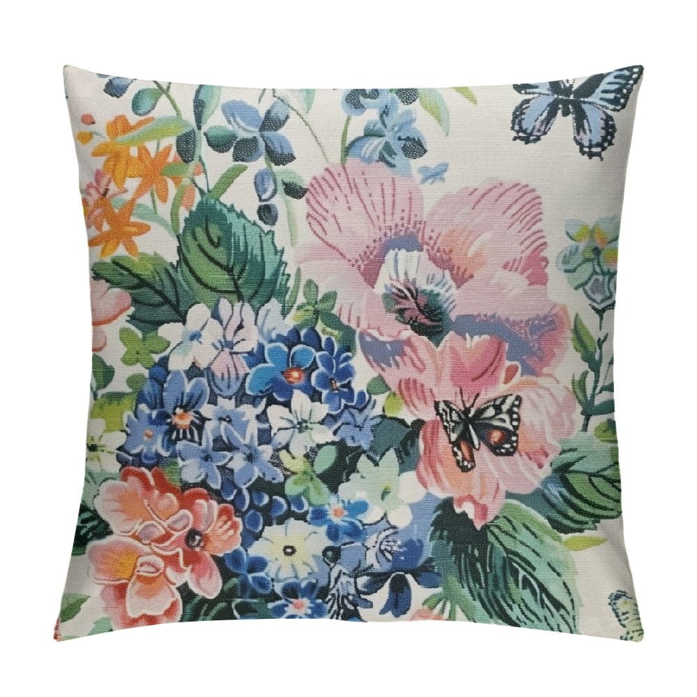 ONETECH Spring Floral Leaf Watercolor Pillow Covers Purple Pink Flowers ...