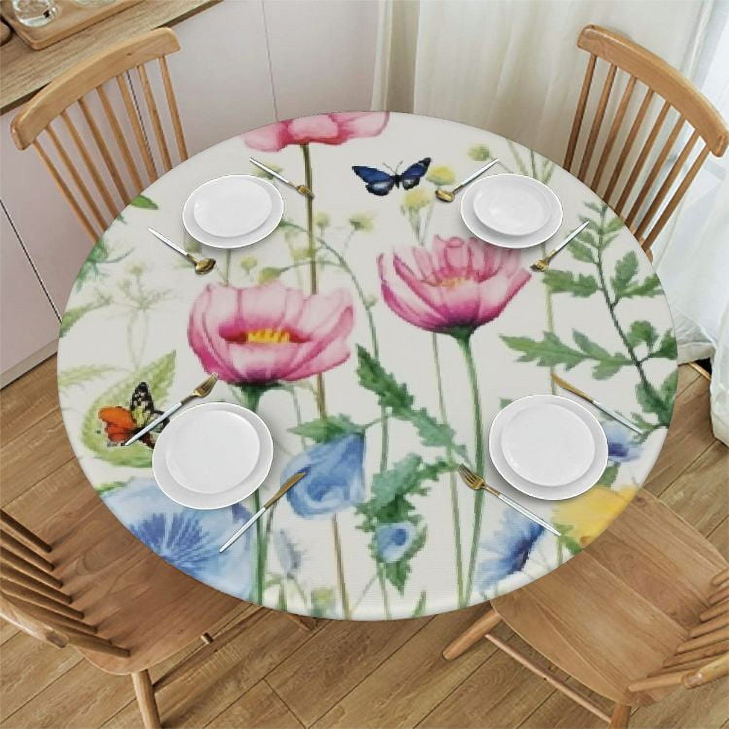 FUMJ Spring Floral Tablecloth,Pink Purple Blue Flower Butterfly ...