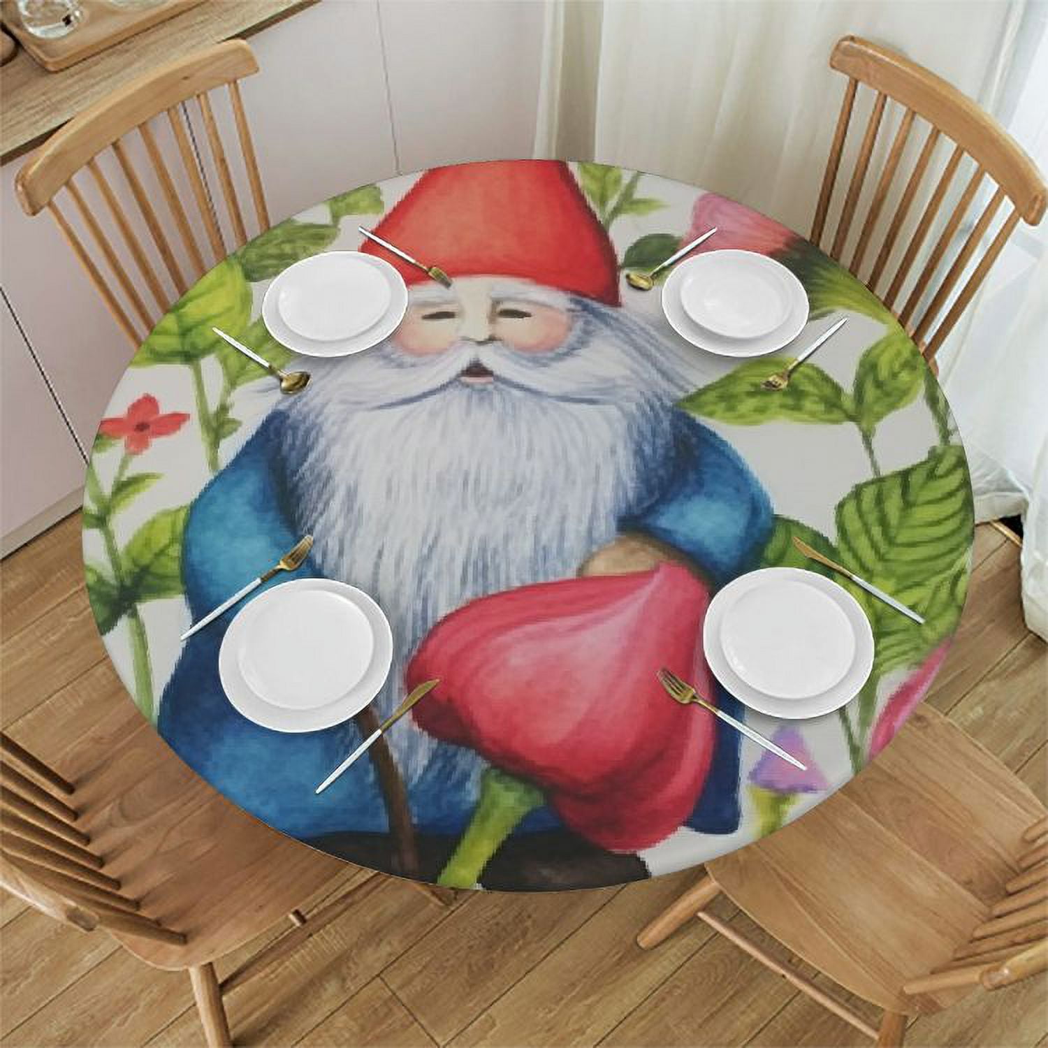 FUMJ Spring Flowers Gnomes Round Tablecloth Summer Cherry Blossom ...